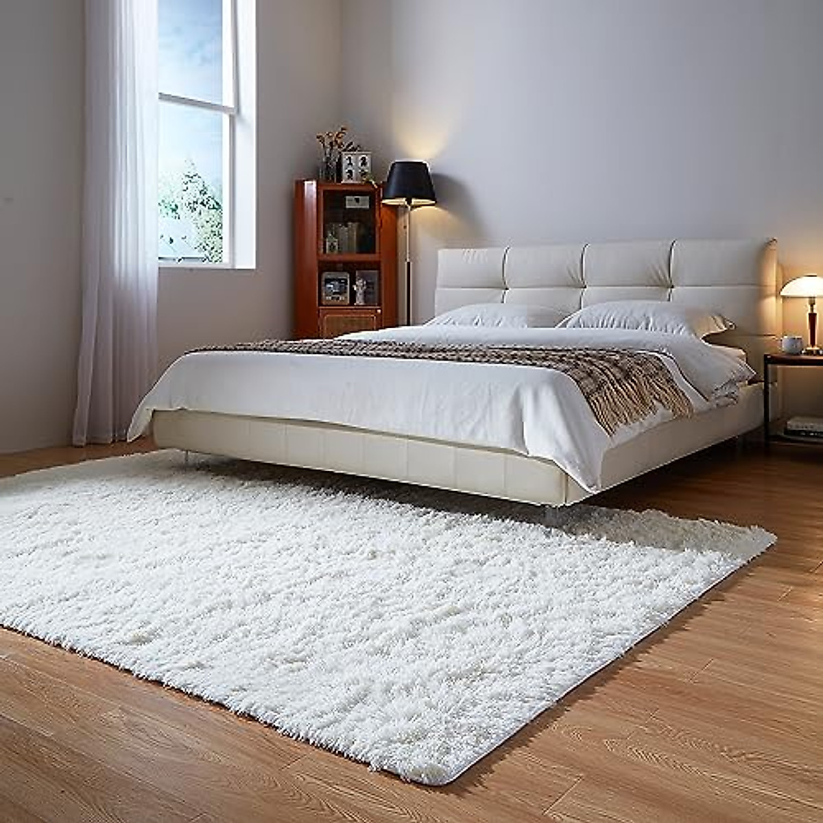 Grozoken Area Rug 5x7 Fluffy Soft Shaggy Rug Non-Slip Plush Rug for Living Room, Bedroom Rug, Indoor, Kids Room, Playroom, White