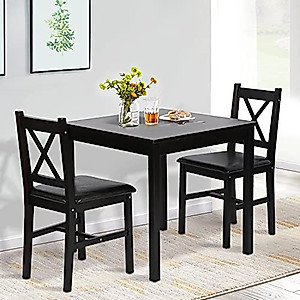 Small Kitchen Table Set for 2, 3 Piece Wooden Dining Table Set with 2 Chairs for Small Space, Modern Square Counter Height Dinette Set for Kitchen, Restaurant, Dark Brown