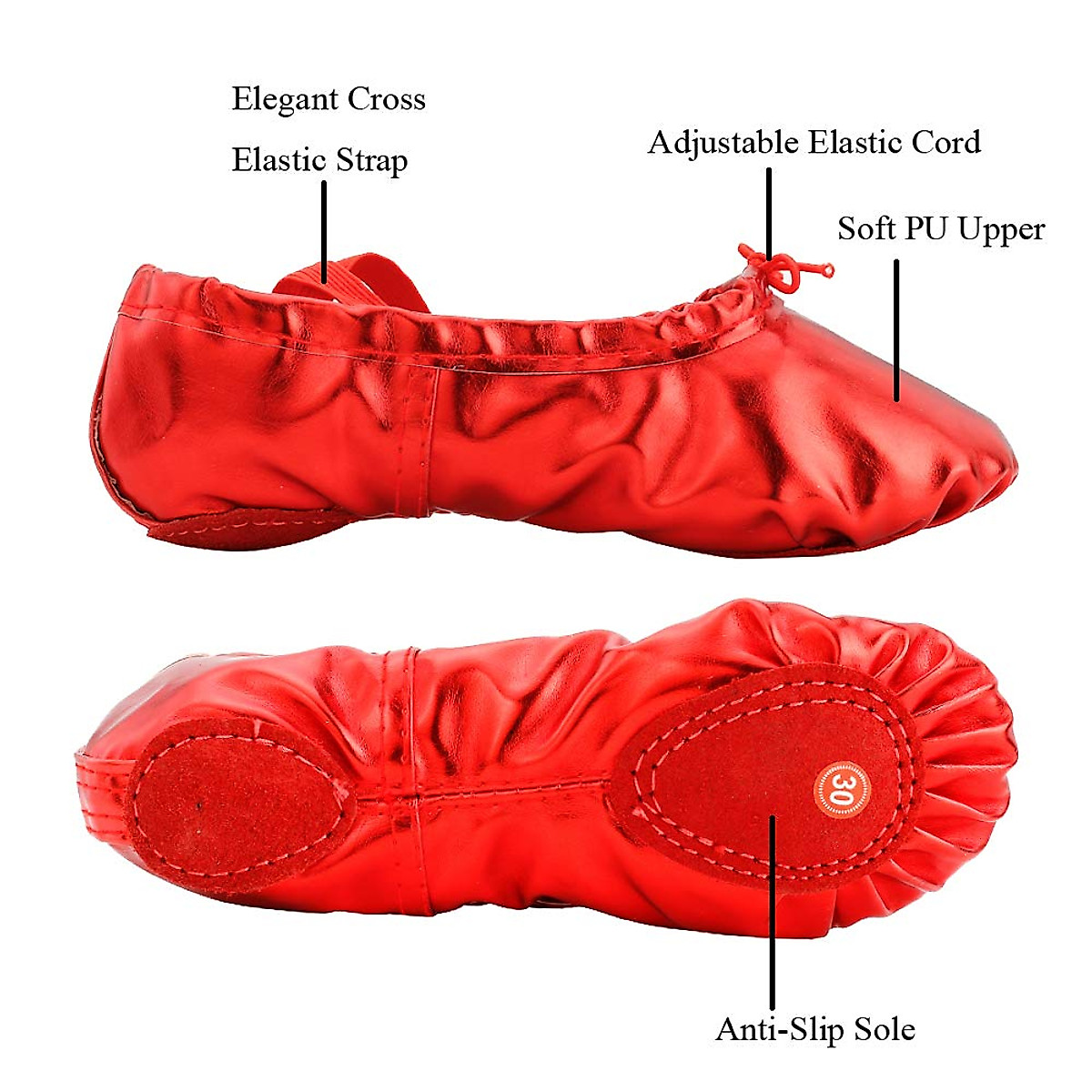 MSMAX Ballet Shoes for Girls Toddler Boys Split Sole Dance Slipper Red Costume Shoes 2 M US Little Kid