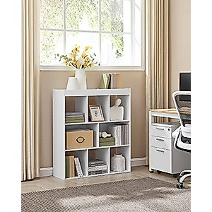 VASAGLE Bookcase, Bookshelf, Freestanding Storage Unit, 8 Open Compartments, Used Horizontally, Vertically, Upside Down, 11 x 35.4 x 39.4 Inches, for Living Room, Study, Office, White ULBC55WT