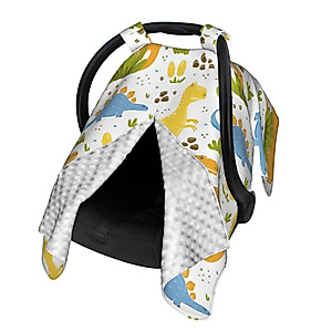 Rutiea Funny Dinosaurs in Cartoon Style Car Seat Cover for Babies, Peekaboo Opening Minky Carseat Canopy Stroller Cover for Newborn, Mom Nursing Breastfeeding Covers, Blanket for Infant Toddler
