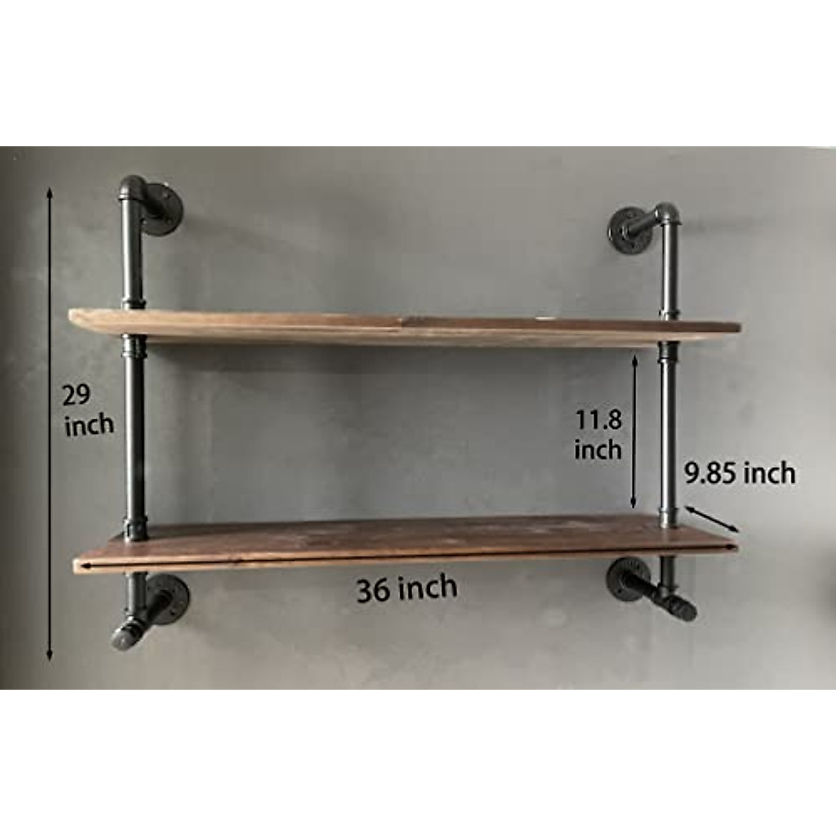 Industrial Pipe Wall Shelves Pipe Shelving with Real Wood Plank ,36 Inches Floating Shelves for Wall Farmhouse Pipe Book Shelves Dark Brown 2 Tier for Kitchen,Living Room Decor and Bar Shelving