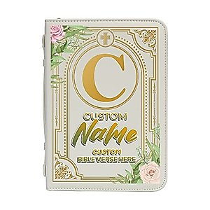 9.6x6.6 Inch Personalized Bible Cover, Custom Bible Cover – Personalized Leatherette Bible Cover and Carrying Case with Handle, Womens Bible Case - White Small (Design 1)
