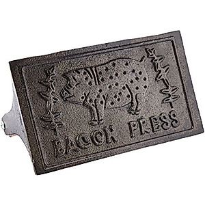 HIC Harold Import Co. 43202 Rectangular Bacon Press and Steak Weight, Heavyweight Cast Iron with Wooden Handle, For Grill Panini Burgers Bacon and Sausage