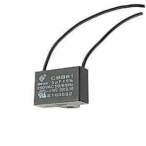 CBB61 5UF 250VAC Ceiling Fan Capacitor for New Tech 50/60HZ 2 Wire (2 pack ）