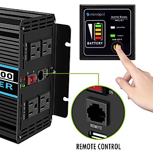 Novopal Pure Sine Wave Power Inverter 1000 Watt 12V DC to 110V/120V AC Converter 4 AC Outlets Car Inverter with One USB Port 16.4 Feet Remote Control and Two Cooling Fans Black