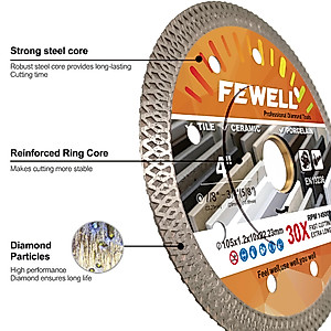 FEWELL 4.5 inch disc Super Thin 1.2mm Diamond Saw Blade, X-Teeth Diamond Dry/Wet Cutting Wheel Blade for Porcelain, Tile and Ceramic (1-Pack)