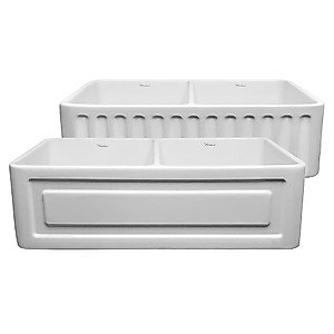 Whitehaus Collection WHFLRPL3318-WHITE Reversible Kitchen Fireclay Sink, White