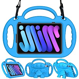 SUPLIK Kids Case for iPad Mini 6 (8.3 inch, 2021), iPad Mini 6th Generation Case with Shoulder Strap, Kidproof Shockproof Handle Stand Protective Case for Apple iPad New Mini (6th Gen), Blue