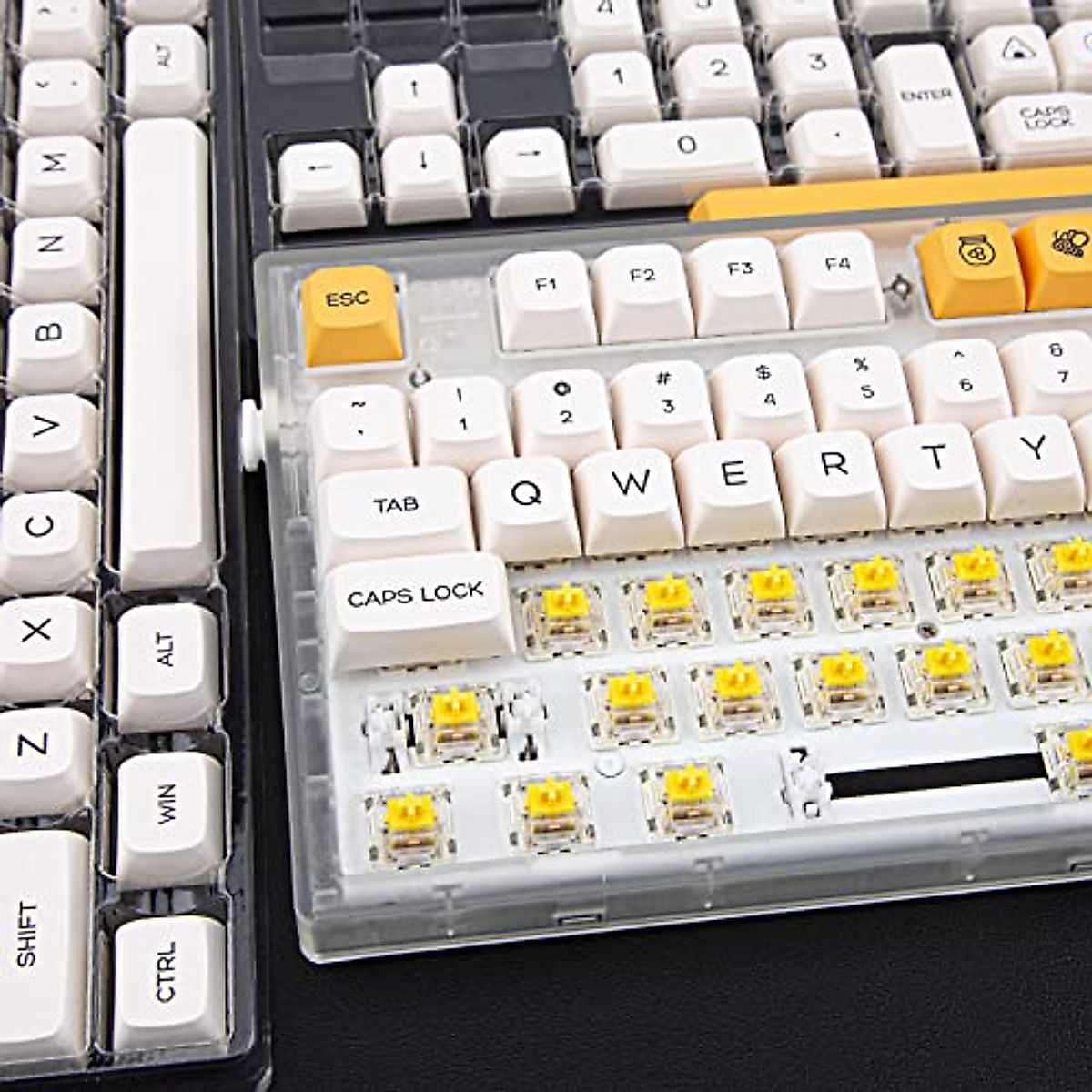 BowJian Custom Keycaps 140 Keys Set XDA Profile PBT Dye Sublimation ANSI Layout Keycaps Set for Holy Panda Gateron Kailh Cherry MX Switches Mechanical Gaming Keyboards (Milk & Bee)