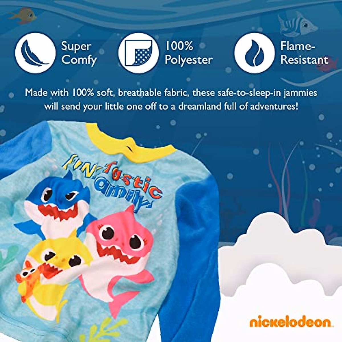 Nickelodeon Boys' Paw Patrol | Baby Shark 2-Piece Loose-fit Pajama Set, Soft & Cute for Kids, Fin-Tastic 2, 4T