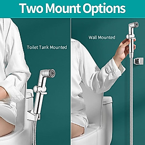MIAOHUI Muslim Shower, Handheld Bidet Sprayer for Toilet, Cloth Diaper Sprayer for Toilet, Toilet Sprayer Attachment, Health Faucet, Bum Gun with Hose and Holder, Wall or Toilet Mount (Chrome)