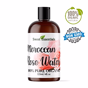Premium Organic Moroccan Rose Water - 4oz - Imported from Morocco - 100% Pure (Food Grade) No Oils or Alcohol - Rich in Vitamin A & C. Perfect for Reviving, Hydrating & Rejuvenating Your Face & Neck