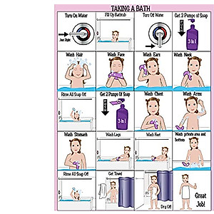 Girls Sets ABA/OT Approved Step-by-Step 9X12" Set of 5 Visual Schedules. Potty Training, Bathing, Shower, Teeth Brushing, Hand Washing.for Autism/Special Needs. Independent Living & Personal Hygiene