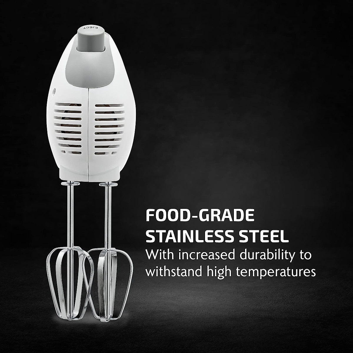 Ovente Portable 5 Speed Mixing Electric Hand Mixer with Stainless Steel Whisk Beater Attachments & Snap Storage Case, Compact Lightweight 150 Watt Powerful Blender for Baking & Cooking, White HM151W