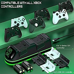 Controller Charger Station with 2x4800mWh Rechargeable Battery Packs for Xbox One/Series X|S Controller, Dual Charging Dock for Xbox One Controller Battery Pack with 4 Batteries Covers for Xbox