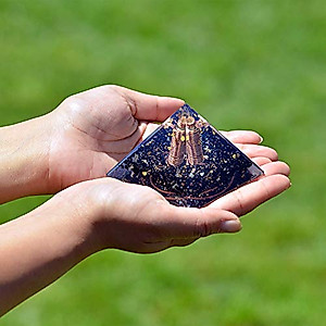Re-Balancing Orgone Pyramid - Black Tourmaline Healing Crystals and Stones Pyramid - Gold Foil Copper Coil Soothes Panic Attacks Orgonite Pyramid - By Orgonite Crystal