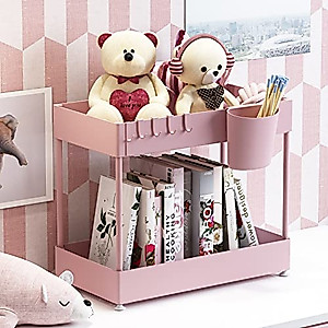 NYYTGE Double Sliding Under Sink Organizer, 2 Tier Bathroom Organizer with 1 Cup 4 Hooks, Multi-purpose Under Cabinet Storage Rack, Under Sink Organizers and Storage for Home Kitchen Organization