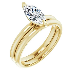 10K/14K/18K Solid Yellow Gold Handmade Engagement Ring Set, 1 Carats Marquise Cut Moissanite Diamond Wedding Ring Set, Yellow,White,Silver
