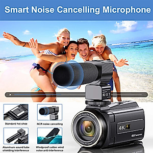 VAFOTON 4K Video Camera Camcorder with Microphone, 48MP Vlogging Camera for YouTube 16X Zoom 3.0" Touch Screen IR Night Vision Wi-Fi Vlog Cameras Webcam with Handheld Stabilizer Remote Control