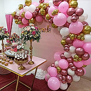 sherpaa Rose Red Pink Balloon Garland – Chrome Mauve Pink Gold Balloons,4D Foil Hot Pink Balloons for Wedding Birdal Shower Birthday Evening Party Decoration