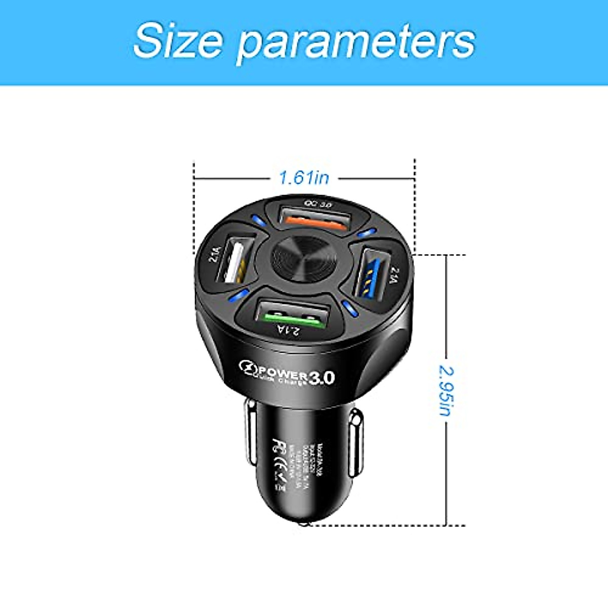 Car Charger Adapter, 4 Ports USB Fast Car Charger QC3.0, Quick Car Phone Charger with LED Light Display, Compatible with iPhone 12 Pro Max/11 Pro/XS/XR, Galaxy S20 Ultra and More (Black)