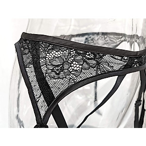 Women's Black Lace 6 Straps Metal Buckles Sexy Garter Belt for Stockings S513 (Large)