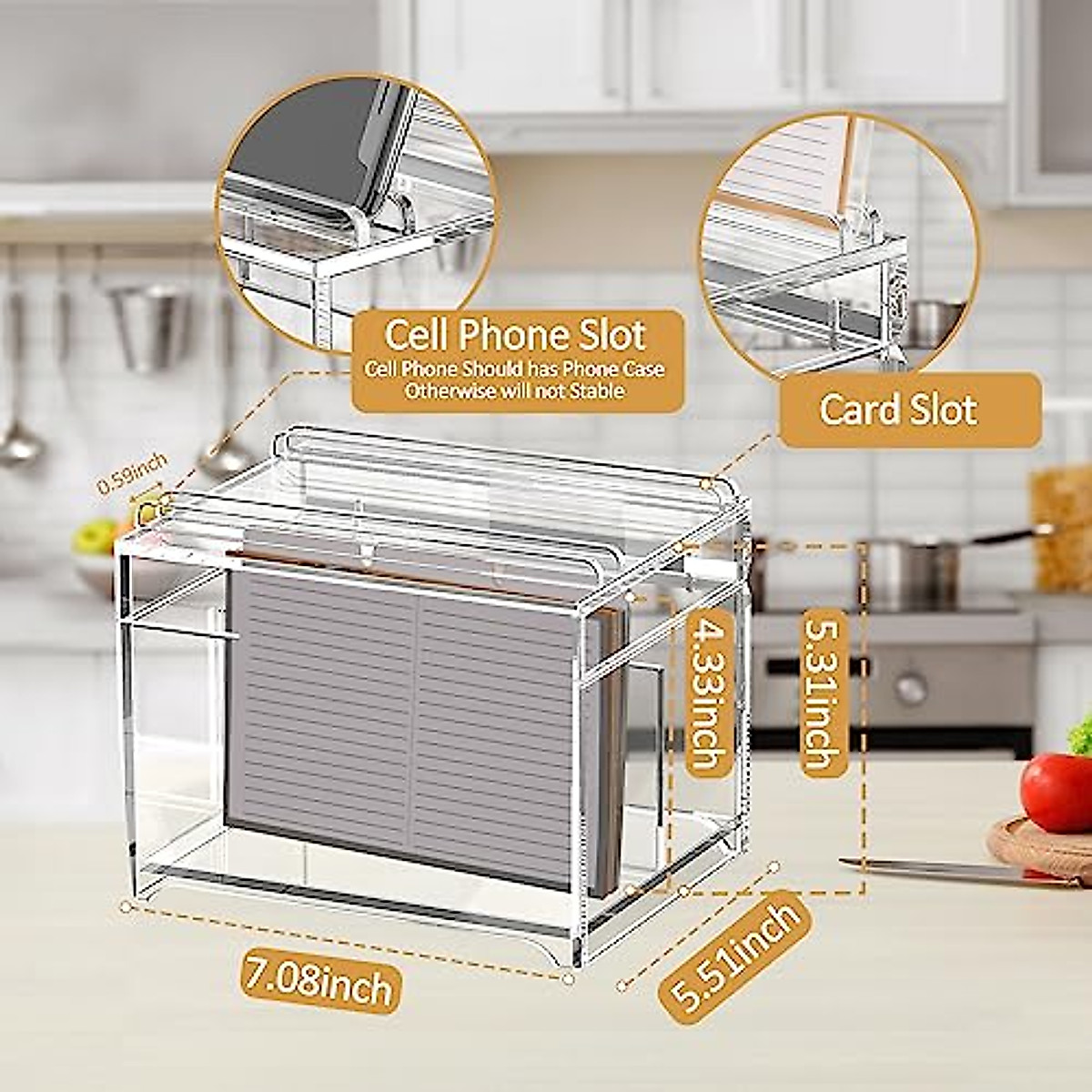 EDUROMI Recipe Box, Acrylic Recipe Card Holder Box with Cards and Dividers, Phone and Card Slot, Card Holder, 10 Dividers, 4x6 Inch Recipe Cards, Gift for Grandma Mom Women Wedding Bridal Shower