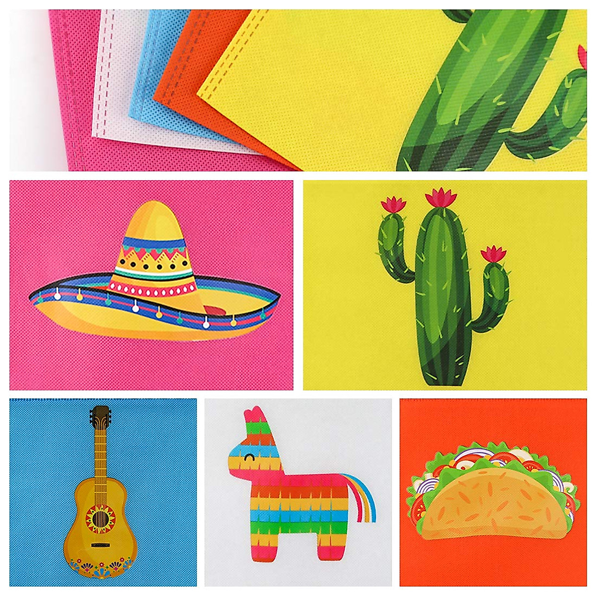 20 Pcs Fiesta Cinco de Mayo Goodie Treat Bags, Fiesta Treat Candy Goodie Gift Nonwoven Bags Reusable for Fiesta Themed Baby Shower Bachelorette Party Favor Mexican Theme Party Decorations, 8 by 8