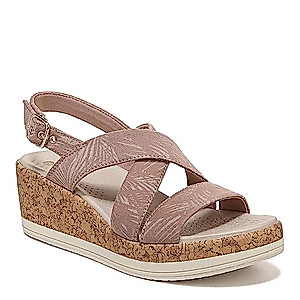 BZees Womens Radiant Cork Wedge Strappy Sandal Biscotti Brown Palm Leaf 6 M