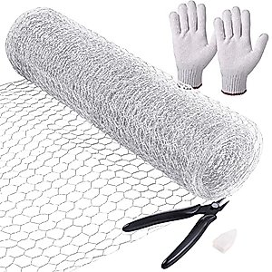 Aboofx Chicken Wire Fencing, 197 x 15.7 inch Floral Chicken Wire Net, Hexagonal Chicken Wire for Garden Poultry, with One Mini Cutting Pliers and 1 Pair Gloves