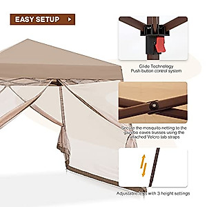 INTER HUT 10x10 Pop up Canopy Tent with Mesh Netting, Slant Leg Instant Screened House Gazebo, Beige