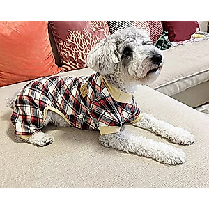 XPUDAC 4 Pack Dog Pajamas for Small Dogs Cats Plaid Dog Clothes Puppy Onesies Dog Christmas Pajamas Puppy Jumpsuits Pet Pjs Shirt Apparel (X-Large, Red Green Khaki Grey (Thin))