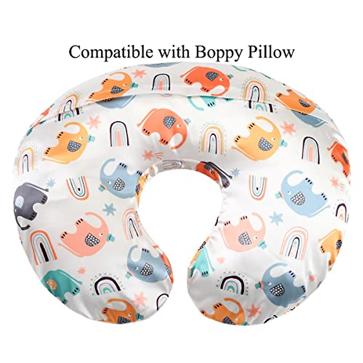 Satin Nursing Pillow Cover Set 2 Pack Ultra Soft Silk Compatible with Boppy Pillow Protect for Baby Hair and Skin Elephant & Rhino Lion