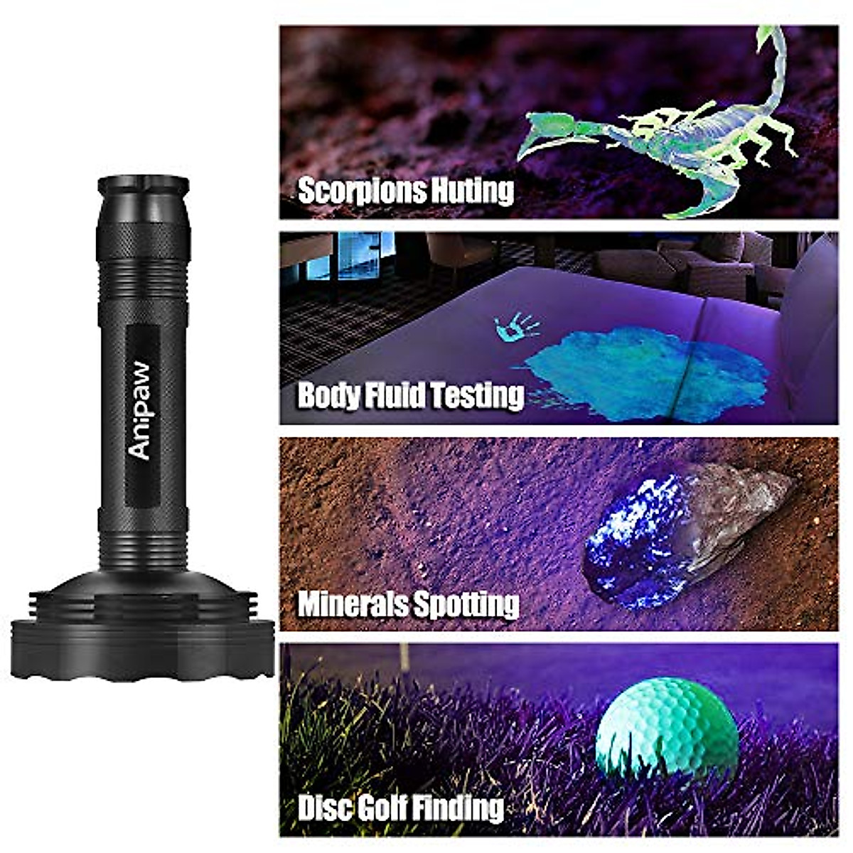 Anipaw UV BlackLight Flashlight, Superior Bright 128 LED 395 nM Ultraviolet Blacklight Detector for Urine for Dog/Cat, Dry Stains, Bed Bug, Best Blacklight Flashlight for Scorpions Hunting