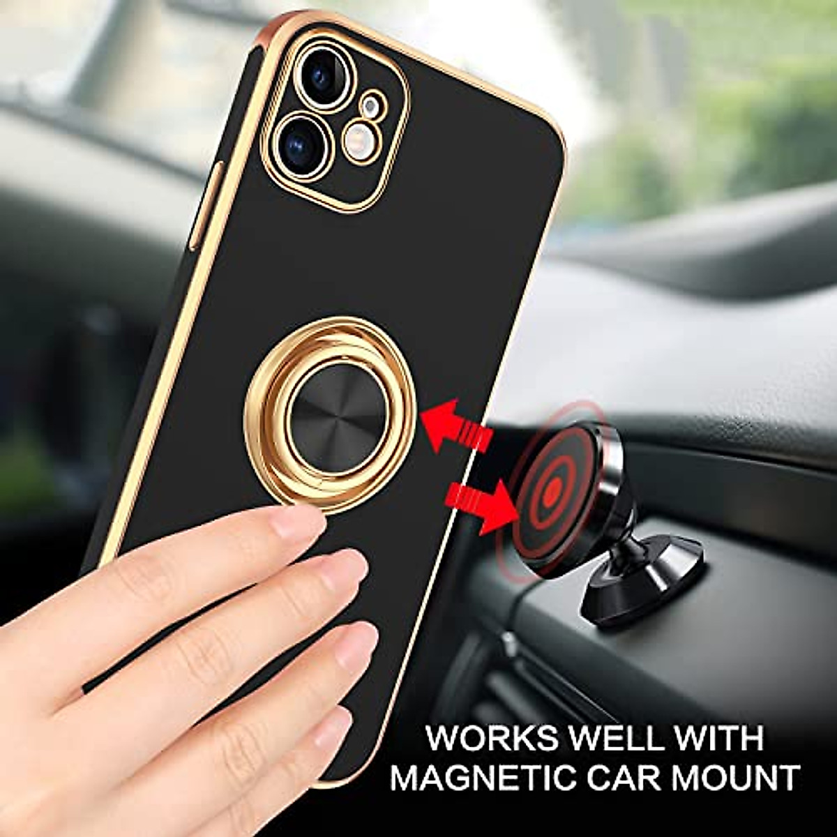 BENTOBEN Compatible with iPhone 12 Mini Case with 360° Ring Holder, Shockproof Kickstand Support Car Mount Women Men Non-Slip Protective Phone Case for iPhone 12 Mini 5.4", Black/Gold