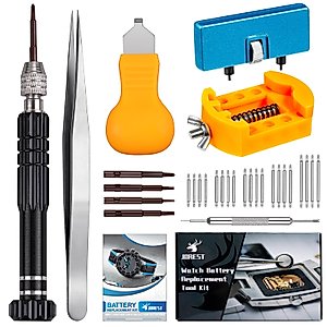 JOREST Watch Battery Replacement Kit, Watch Repair Screwdriver, Watch Band Replacement tool, Watch Wrench Back Remover, Watch Case Opener, Watch Back Remover Holder, Spring bar, Tweezers