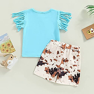 Bonangber Western Baby Girl Clothes Short Sleeve Cow T-Shirt Bell Bottoms Flared Pants Set Toddler Girls Summer Outfit (Blue Cows,4-5T)