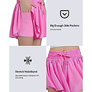 HASMES Girls Flowy Shorts with Spandex Liner Butterfly Athletic Shorts for Kids/Toddler 11-12Y (Hot Pink)