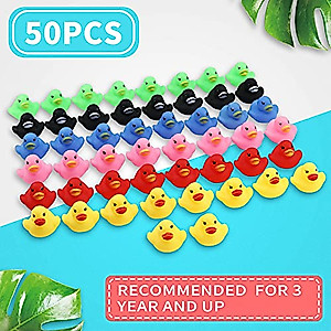 50 Pack Multicolor Mini Rubber Ducky Float Ducks Baby Bath Toy, Great for Jeep Ducking, Shower, Birthday Party, Carnival Game Gift(1.6"x 1.5" x 1.2". 6 Colors)