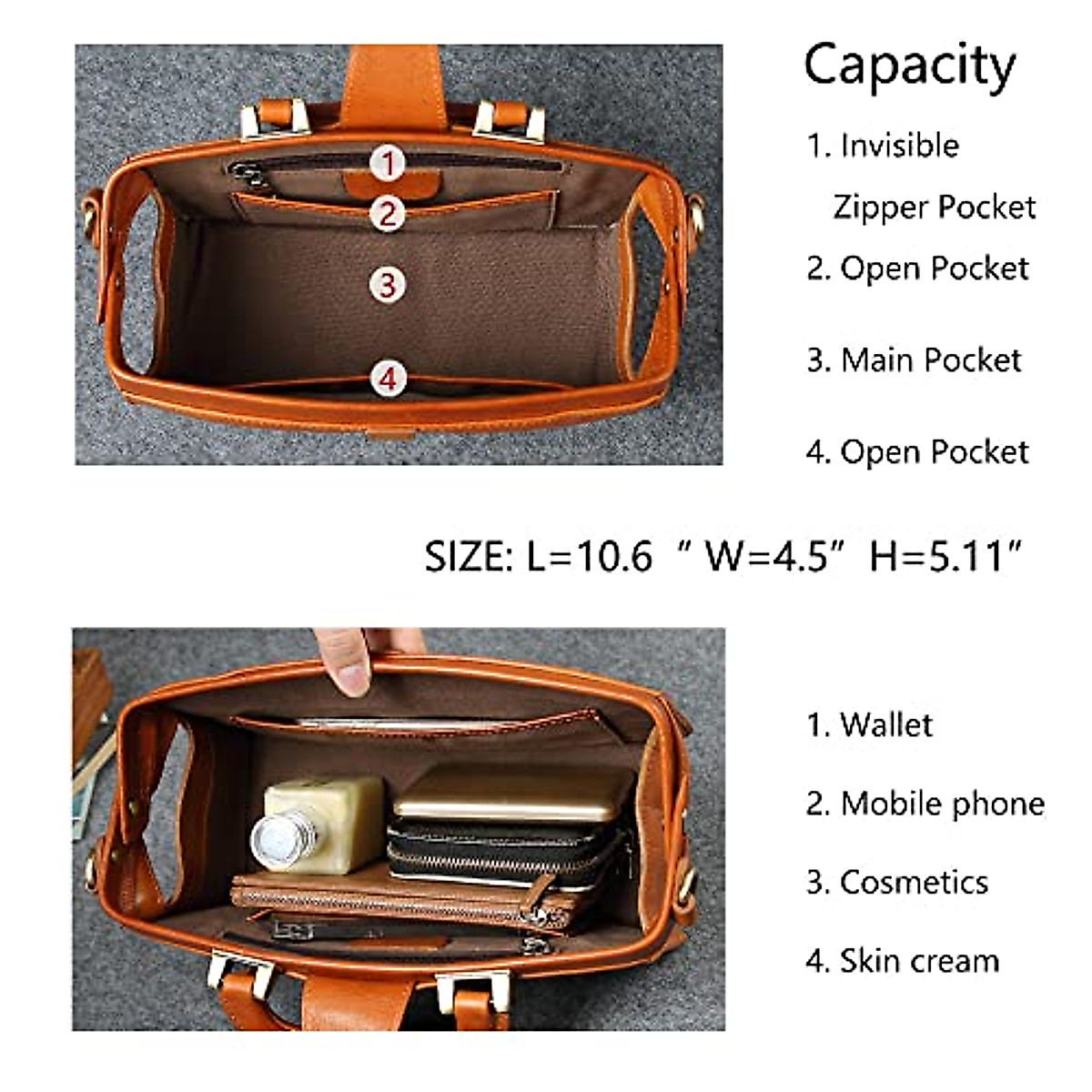 Erivis genuine leather handbag cowhide doctor bag brown shoulder bag buckle women's bag (Brown)