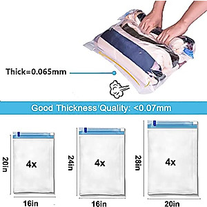 Merisiga 12 Pack Travel Space Saver Compression Bags for Travel, Camping and Storage, (Jumbo×4, Large×4, Small×4) Roll Up Reusable Travel Space Saver Vacuum Storage Bags, No Vacuum or Pump Needed