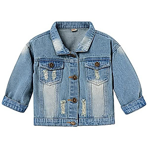 IBTOM CASTLE Toddler Baby Boy Girls Denim Jacket Top Button Down Basic Ripped Hoodie Jeans Coat Kid Cowboy Outwear Casual Outwear Photo Shoot Western Wild West Clothes for Kids Light Blue 2-3 Years