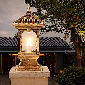 MODEBHD Outdoor IP55 Waterproof Post Lantern European Retro Glass Landscape Column Lights Die-cast Aluminum Metal Pillar Light E27 Decor Fence Garden Street Lawn Lamp Pedestal Pillar Lights