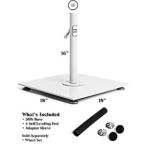 Business & Pleasure Co. Classic Patio Umbrella Base - Fits up to 6' Patio & Beach Umbrellas - Heavy Duty Square Metal Umbrella Stand Outdoor Base - White, 35 lbs