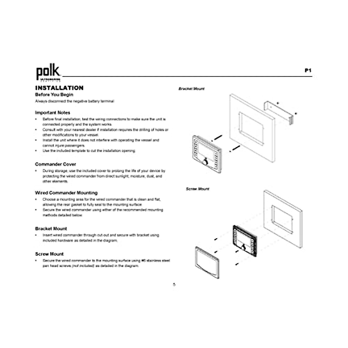 Polk Ultramarine P1 App Ready|Bluetooth| Waterproof Marine Stereo, 4.3" Color TFT Display, 200 Watts Maximum Power Handling (50W x 4), Compatible with iPod/iPhone via Bluetooth (Renewed)
