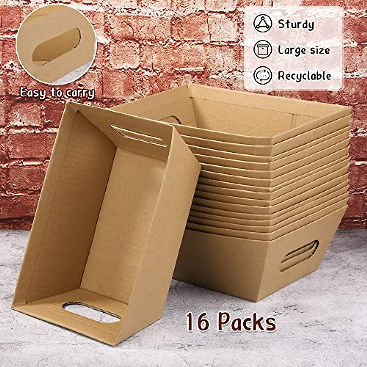 TURSTIN 16 Pieces Gift Basket Empty Cardboard Gift Basket with Handles Rectangular Market Tray Basket Holder Container for Christmas Wedding Holiday Display Gift to Impress, Kraft