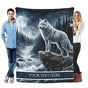 CUSPILO Personalized Wolf Blanket, Ultra Soft Micro Flannel Blanket for Bed Couch Living Room(Teens), 50 x 60 Inches