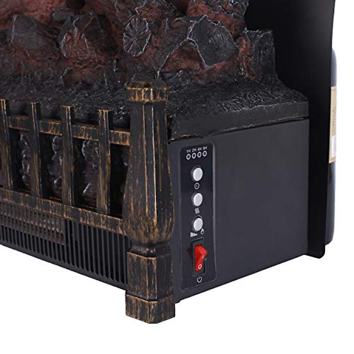 Caesar Fireplace Stove Adjustable Electric Log Set Heater with Realistic Ember Bed 1500W Remote Controller Black