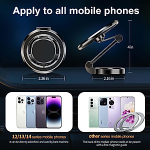 JTRSL for Foldable Magsafe car Mount - 360° Base Rotating Car Dashboard Magnetic Cell Phone Holder, Powerful Magnet Car Phone Holder, Compatible with All Smartphones-MagSafe Car Accessories